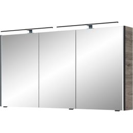 Spiegelschrank SAPHIR "Serie 7045 Badezimmer-Spiegelschrank inkl. LED-Beleuchtung, 3 Türen" Schränke Gr. B/H/T: 133,2 cm x 70,3 cm x 17 cm, LED-Aufsatzleuchte in Schwarz, 3 St., braun (halifa x eiche quer nachbildung) Bad-Spiegelschränke Badschrank 133,2 cm breit, inkl. LEDplus Schalter und Türdämpfer