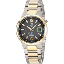 Funkuhr ETT "Everest, EGT-11468-21M" Armbanduhren grau (grau, goldfarben) Herren Solaruhren Armbanduhr, Herrenuhr, Datum, Solar
