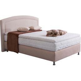 Boxspringbett, beige, B:114cm L:210cm, Bezug Unterbox und Kopfteil: Mikrovelours, strapazierf&auml;hig und pflegeleicht (100% Polyester);Bezug Obermatratze: 100% Polyester, waschbar bis 60C;Bezug Topper: 100% Polyester, waschbar bis 60C, Westfalia Schlafkomfort, Komplettbetten, Boxspringbett, mit Topper