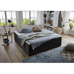 Boxbett "Lucy", grau (anthrazit), B:160cm L:200cm, Bezug Bettbox und Obermatratze: Strukturstoff (90% Polyester, 10% Nylon);Topper: Jersey (100% Polyester), ATLANTIC HOME COLLECTION, Komplettbetten, Boxspringbett, ohne Kopfteil, frei im Raum stellbar, mit Bettkasten