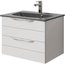 Waschtisch SAPHIR "Serie 6025 Mineralmarmor-Waschtisch mit Unterschrank, 67 cm breit" Waschtische Gr. Waschtisch grau, weiß (weiß hochglanz, quarzgrau) Waschtische Waschplatz mit 2 Schubladen, hängend, verschiedene Ausführungen