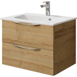 Waschtisch SAPHIR "Serie 6025 Mineralmarmor-Waschtisch mit Unterschrank, 67 cm breit" Waschtische Gr. Waschtisch weiß, braun (riviera eiche, riviera eiche quer nb) Waschtische Waschplatz mit 2 Schubladen, hängend, verschiedene Ausführungen