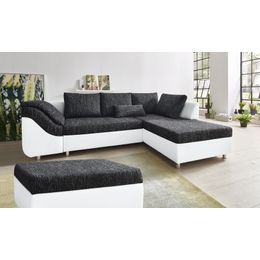 Ecksofa Collection AB "Sally L-Form", schwarz-wei&szlig; (wei&szlig;, schwarz, wei&szlig;), B:256cm H:87cm T:165cm, Microfaser PRIMABELLE (100% Polyester) / Struktur (80% Polyester, 20% Acryl);Struktur (80% Polyester, 20% Acryl);Kunstleder SOFTLUX / Struktur (80% Polyester, 20% Acryl);Microfaser PRIMABELLE (100% Polyester) / Cord (100% Polyester), Sofas, Ecksofa, mit und ohne Bettfunktion, inklusive loser R&uuml;cken- u