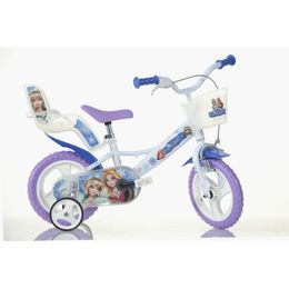 Kinderfahrrad DINO "Snow Queen Eiskönigin 12 Zoll" Fahrräder Gr. 21 cm, 12 Zoll (30,48 cm), weiß Kinder mit Stützrädern, Korb und Puppensitz