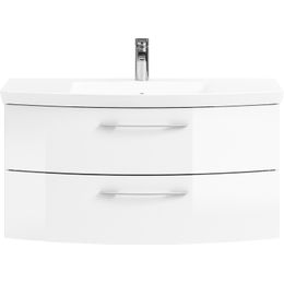 Badmöbel-Set SAPHIR "Cassca Sprint Waschtisch-Set Mineralmarmor-Waschtisch mit Unterschrank", weiß (weiß hochglanz, weiß glanz), B:101cm H:53cm T:50,5cm, Spanplatte, Kastenmöbel-Sets, Waschplatz mit 2 Schubladen, inkl. Dämpfer, 101 cm breit