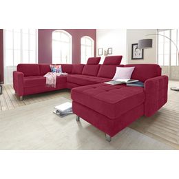 Sit & More Wohnlandschaft SIT & MORE "Pablo U-Form", rot (bordeaux), B:292cm H:80cm T:87cm, Struktur (100% Polyester);Kunstleder SOFTLUX;Luxus-Microfaser ALTARA NUBUCK (100% Polyester), Sofas, Wohnlandschaft, wahlweise mit Bettfunktion und Bettkasten, Topseller