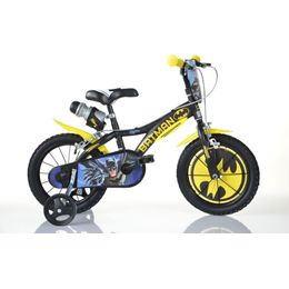 Kinderfahrrad DINO "Batman" Fahrräder Gr. 25 cm, 14 Zoll (35,56 cm), schwarz Kinder mit Stützrädern, Trinkflasche und Frontschild