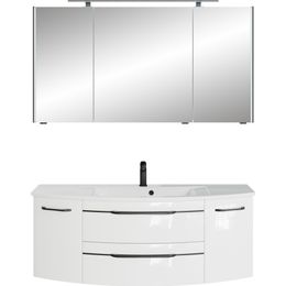 Badmöbel-Set SAPHIR "Serie 7045 2-teilig Mineralmarmor-Waschtisch mit LED-Spiegelschrank", weiß (weiß hochglanz), B:133,2cm H:200cm T:49,8cm, Spanplatte, Kastenmöbel-Sets, Badezimmer-Set 133,2 cm breit, inkl. Türdämpfer, 5 Türen, 2 Schubladen