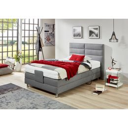 Boxbett, grau, B:134cm L:210cm, Box und Kopfteil: Feinstrukturstoff (77% Polyester und 23% Viskose);Bezug der Obermatratze: 100% Polyester, Westfalia Schlafkomfort, Komplettbetten, Boxspringbett, mit Motor in diversen Ausf&uuml;hrungen