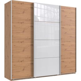 Schwebetürenschrank wimex "Norderstedt" Schränke Gr. B/H/T: 225 cm x 236 cm x 64 cm, 3 St., weiß (artisan eiche nachbildung, glas weiß) INKLUSIVE 2 Stoffboxen und zusätzliche Einlegeböden, mit Glastür