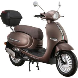 Motorroller Alpha Motors "Cappucino", braun (mattbraun, braun), Motorroller & Mofas, 85 km/h, inkl. Topcase, B:73,5cm H:117cm L:192,5cm