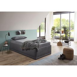 Polsterbett "Texel", schwarz, B:106cm H:42cm L:206cm, Bezug Bett: Veloursstoff 100% Polyester;Bonnell-Federkernmatratze: 51% Polypropylen, 39% Polyester und 10% Baumwolle;Kaltschaummatratze: 100% Polyester, Bezug abnehm- und waschbar bis 60C;Kissenbezug: 100% Polyester, Füllung : 100% Polyester (Hohlfaser), Westfalia Schlafkomfort, Betten, Komforthöhe mit Zierkissen, Bettkasten bei Ausführung mit 