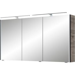 Spiegelschrank SAPHIR "Serie 7045 Badezimmer-Spiegelschrank inkl. LED-Beleuchtung, 3 Türen" Schränke Gr. B/H/T: 133,2 cm x 70,3 cm x 17 cm, LED-Aufsatzleuchte in Chrom, 3 St., braun (halifax eiche quer nachbildung) Badschrank 133,2 cm breit, inkl. LEDplus Schalter und Türdämpfer