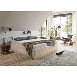 Polsterbett "Texel", beige (sand), B:206cm H:42cm L:206cm, Bezug Bett: Veloursstoff 100% Polyester oder Microfaser (100% Polyester);Bonnell-Federkernmatratze: 51% Polypropylen, 39% Polyester und 10% Baumwolle;Kaltschaummatratze: 100% Polyester, Bezug abnehm- und waschbar bis 60C;Kissenbezug: 100% Polyester, Füllung : 100% Polyester (Hohlfaser), Westfalia Schlafkomfort, Betten, Komforthöhe mit Zier