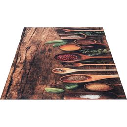 Teppich Sehrazat "Kitchen 3060" Teppiche Gr. B/L: 170 cm x 200 cm, 8 mm, 1 St., braun (braun, rot) Esszimmerteppiche waschbar, Flachgewebe, Läufer, rutschfest, Kurzflor, Pflegeleicht