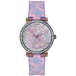 Quarzuhr Guess "LOTUS" Armbanduhren rosa (rosa, hellblau) Damen Quarzuhren Armbanduhr, Damenuhr