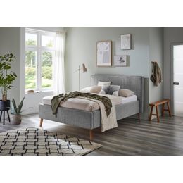 Meise Möbel Polsterbett MEISE.MÖBEL "Riva", beige (fog, fog), B:165cm L:216cm, Betten, mit eichefarbigen Holzfüßen, wahlweise mit Bettkasten und Lattenrost