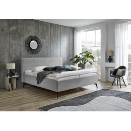 Meise Möbel Polsterbett MEISE.MÖBEL "Riva II", beige (fog, fog), B:205cm L:216cm, Betten, mit schwarzen Metallfüßen, wahlweise mit Bettkasten