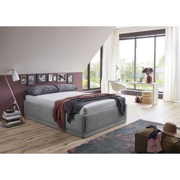 Polsterbett "Texel", grau, B:146cm H:42cm L:206cm, Bezug Bett: Veloursstoff 100% Polyester oder Microfaser (100% Polyester);Bonnell-Federkernmatratze: 51% Polypropylen, 39% Polyester und 10% Baumwolle;Kaltschaummatratze: 100% Polyester, Bezug abnehm- und waschbar bis 60C;Kissenbezug: 100% Polyester, Füllung : 100% Polyester (Hohlfaser), Westfalia Schlafkomfort, Betten, Komforthöhe mit Zierkissen, 