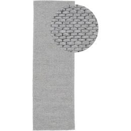 Läufer CarpetFine "Sina" Teppiche Gr. B/L: 80 cm x 400 cm, 14 mm, 1 St., grau Teppichläufer Handweb Teppich, reine Wolle, meliert, handgewebt, weich & kuschelig