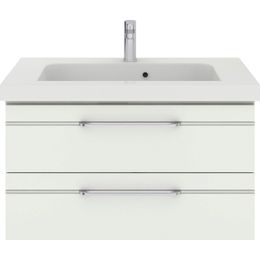 Badmöbel-Set SAPHIR "Balto Sprint Waschplatz mit Mineralmarmor-Waschtisch, 92 cm breit", weiß (weiß hochglanz, weiß glanz), B:92cm H:55,6cm T:50,8cm, Spanplatte, Kastenmöbel-Sets, Waschtisch und Unterschrank, inkl. Türdämpfer, mit 2 Schubladen
