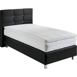 Boxspringbett, schwarz (scwarz), B:135cm L:210cm, Bezug: Kunstleder, Polyurethan;Polsterung: 100% Polyester, Westfalia Schlafkomfort, Komplettbetten, Boxspringbett, mit Kn&ouml;pfen in Kristalloptik, wahlweise mit Topper