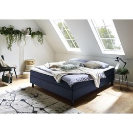 ATLANTIC HOME COLLECTION Boxbett "Happy", blau, B:160cm L:200cm, Bettgestell und seitliche Einfassung der Matratzen: Strukturstoff, 100% Polyester;Spiegelfläche der Matratze: 100% Polyester;Topper: 100% Polyurethan, Bezug (100% Polyester);Bezug Kopfkissen und Steppdecke: Microfaser (100% Polyester), waschbar bis 95C;Füllung Kopfkissen und Steppdecke: silikonisierte Hohlfaser (100% Polyester), anti-alergisch, ATLANTIC HOME
