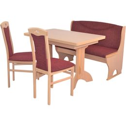 Essgruppe HOFMANN LIVING AND MORE "4tlg. Tischgruppe" Sitzmöbel-Sets Gr. B/H/T: 45 cm x 95 cm x 48 cm, Stoff, Ansteckplatten, rot (bordeau x, bordeau buche, nachbildung) Essgruppen Stühle montiert