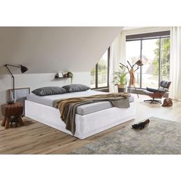 Polsterbett "Texel", weiß, B:166cm H:42cm L:206cm, Bezug Bett: Veloursstoff 100% Polyester oder Microfaser (100% Polyester);Bonnell-Federkernmatratze: 51% Polypropylen, 39% Polyester und 10% Baumwolle;Kaltschaummatratze: 100% Polyester, Bezug abnehm- und waschbar bis 60C;Kissenbezug: 100% Polyester, Füllung : 100% Polyester (Hohlfaser), Westfalia Schlafkomfort, Betten, Komforthöhe mit Zierkissen, 