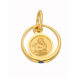 Adelia´s Ketten-Anhänger ADELIA´S "333 Gold Anhänger Taufring mit Safir Ø 10,1 mm" Schmuckanhänger Gr. Gelbgold 333, blau Damen 333 Gold mit Safir Goldschmuck für