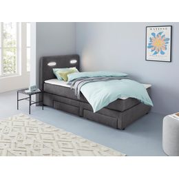 Boxbett Inosign "Luan", grau, B:127cm L:211cm, Komplettbetten, Boxspringbett, Schubkästen, LED-Beleuchtung und Topper, in Breite 120 cm und 180 cm