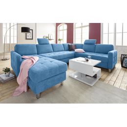 Sit & More Wohnlandschaft SIT & MORE "Pablo U-Form", blau (hellblau), B:292cm H:80cm T:87cm, Struktur (100% Polyester);Kunstleder SOFTLUX;Luxus-Microfaser ALTARA NUBUCK (100% Polyester), Sofas, Wohnlandschaft, wahlweise mit Bettfunktion und Bettkasten, Topseller