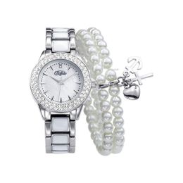 Quarzuhr Buffalo Armbanduhren silberfarben (silberfarben, weiß) Damen Quarzuhren Armbanduhr, Damenuhr, ideal auch als Geschenk