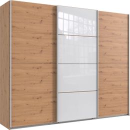 Schwebetürenschrank wimex "Norderstedt" Schränke Gr. B/H/T: 270 cm x 236 cm x 64 cm, 3 St., weiß (artisan eiche nachbildung, glas weiß) INKLUSIVE 2 Stoffboxen und zusätzliche Einlegeböden, mit Glastür