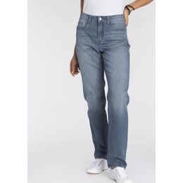 Bequeme Jeans MAC "Stella" Gr. 40, Länge 32, blau (mid blue main wash) Damen Jeans High-Waist-Jeans Gerader Beinverlauf