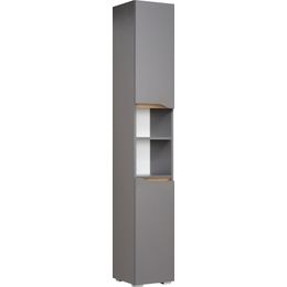 Hochschrank SAPHIR "Quickset Badschrank 30 cm breit, 2 Türen, 1 Nische, Einlegeböden" Schränke Gr. B/H/T: 30 cm x 185,5 cm x 33 cm, 2 St., grau (quarzgrau matt touch, akzent riviera eiche quer nb) Bad-Hochschrank Hochschrank Bad-Hochschränke Badezimmer-Hochschrank inkl. Türdämpfer, grifflos