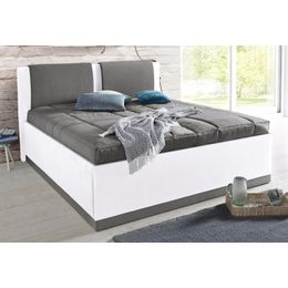 Polsterbett, grau (weiß, dunkelgrau), B:217cm L:212cm, Bezug Bett: Microfaser (100% Polyester);Bonnell-Federkernmatratze: Frottee (100% Polyester);Tonnentaschen-Federkernmatratze: 80% Baumwolle und 20% Polyester, Bezug abnehm- und waschbar bis 60C;Tagesdecke: Microfaser (100% Polyester), Westfalia Schlafkomfort, Betten, Polsterbett Polsterbett mit Bettkasten, mit Bettkasten und Tagesdecke