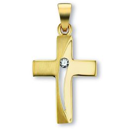 Kette mit Anhänger ONE ELEMENT "Zirkonia Kreuz aus 333 Gelbgold" Halsketten Gr. Gelbgold 333, goldfarben (gold) Damen Ketten mit Anhänger Schmuckset - Set verstellbarer Halskette