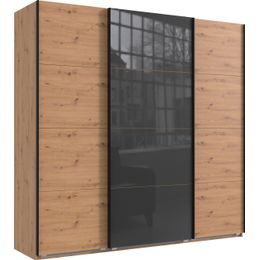 Schwebetürenschrank wimex "Norderstedt" Schränke Gr. B/H/T: 225 cm x 236 cm x 64 cm, 3 St., grau (artisan eiche nachbildung, glas grey) INKLUSIVE 2 Stoffboxen und zusätzliche Einlegeböden, mit Glastür