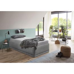 Polsterbett "Texel", grau, B:106cm H:42cm L:206cm, Bezug Bett: Veloursstoff 100% Polyester oder Microfaser (100% Polyester);Bonnell-Federkernmatratze: 51% Polypropylen, 39% Polyester und 10% Baumwolle;Kaltschaummatratze: 100% Polyester, Bezug abnehm- und waschbar bis 60C;Kissenbezug: 100% Polyester, Füllung : 100% Polyester (Hohlfaser), Westfalia Schlafkomfort, Betten, Komforthöhe mit Zierkissen, 