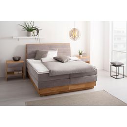Boxspringbett OTTO products, grau (argento), B:184cm L:216cm, Komplettbetten, Boxspringbett, LED-Beleuchtung, mit zertifizierten, recycelten Bezugsstoffen