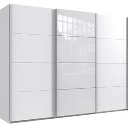 Schwebetürenschrank wimex "Norderstedt" Schränke Gr. B/H/T: 270 cm x 210 cm x 64 cm, 3 St., weiß (weiß, glas weiß) INKLUSIVE 2 Stoffboxen und zusätzliche Einlegeböden, mit Glastür