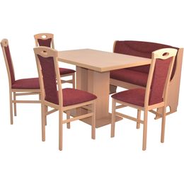 Essgruppe HOFMANN LIVING AND MORE "6tlg. Tischgruppe" Sitzmöbel-Sets Gr. B/H/T: 45 cm x 95 cm x 48 cm, Stoff, rot (bordeau x, bordeau buche, nachbildung) Essgruppen Stühle montiert