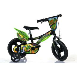 Kinderfahrrad DINO "DINOsaurier T-Rex 12 Zoll" Fahrräder Gr. 21 cm, 12 Zoll (30,48 cm), schwarz Kinder mit Stützrädern, Frontschild und coolen Schutzblechen