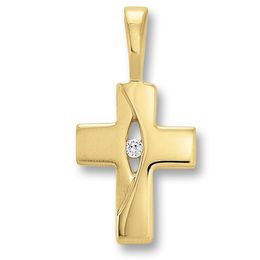 Kette mit Anhänger ONE ELEMENT "Zirkonia Kreuz aus 333 Gelbgold" Halsketten Gr. Gelbgold 333, goldfarben (gold) Damen Schmuckset - Set mit verstellbarer Halskette