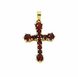 Adelia´s Kette mit Anhänger ADELIA´S "333 Gold Kreuz Granat" Halsketten Gr. Gelbgold 333, rot Damen Ketten mit Anhänger Schmuckset - Set Halskette