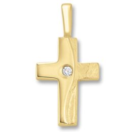 Ketten-Anhänger ONE ELEMENT "Zirkonia Kreuz Anhänger aus 333 Gelbgold" Schmuckanhänger Gr. Gelbgold 333, goldfarben (gold) Damen Gold Schmuck