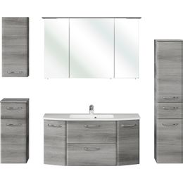 Badmöbel-Set SAPHIR "Quickset 5-teilig, Mineralmarmor-Waschtisch und LED-Spiegelschrank" Kastenmöbel-Sets Gr. B/H/T: 175 cm x 200 cm x 48 cm, grau (graphit struktur quer nachbildung) Bad-Sparsets Midischrank, Unterschrank, Hängeschrank, inkl. Türdämpfer