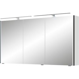 Spiegelschrank SAPHIR "Serie 7045 Badezimmer-Spiegelschrank inkl. LED-Beleuchtung, 3 Türen" Schränke Gr. B/H/T: 133,2 cm x 70,3 cm x 17 cm, LED-Aufsatzleuchte in Chrom, 3 St., weiß (weiß glanz) Bad-Spiegelschränke Badschrank 133,2 cm breit, inkl. LEDplus Schalter und Türdämpfer