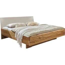 Futonbett Wiemann "Cordoba", beige (bianco, eiche, champagner, riffholz), B:189cm H:97cm L:208cm, Betten, Futonbett, Absetzungen in Riffholz Polsterkopfteil in Kunstleder Champagner